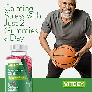 Magnesium Citrate Gummies for Adults & Teens - 66mg, Supports Calm Mood, Optimal Relaxation, Muscle Function - Vegetarian, Gelatin Free, GMO Free - Tasty Chewable Raspberry Flavored Gummy