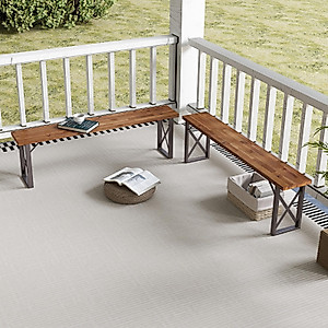 Tangkula 2 Pack Acacia Wood Outdoor Bench, 59 Inches Patio Bench with Metal Frame, 800 LBS Max Load, Backless Patio Benches for Outdoors, Porch, Garden Backyard, Park