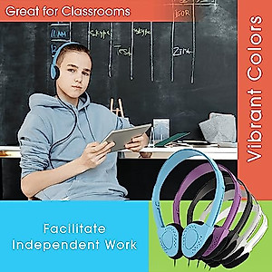 Redskypower 10 Pack Multi Color Kid's Wired On Ear Headphones, Individually Bagged, Disposable Headphones Ideal for Students in Classroom Libraries Schools, Bulk Wholesale