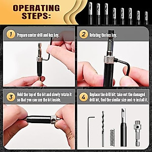 Canitu 17Pcs Black Self Centering Drill Bit Set 1/4" Hex Shank VIX Bit,Quick Change Hinge Center Drill Bits with 1 Hex Key & 8 Drill Bits 5/64-1/4” for Woodworking Metal Wood Cabinet Window Door