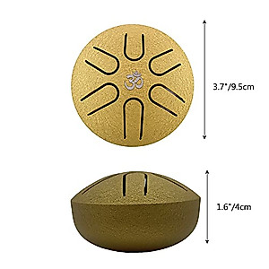 Yahpetes Steel Drums 3 Inch 6 Note Steel Tongue Drum Worry-free Drum Musical Instruments Hand Drums with Handpan Drum with 1 Pair Mallets and Storage Drum Bag Note Sticks (3"6 tone, Gold)