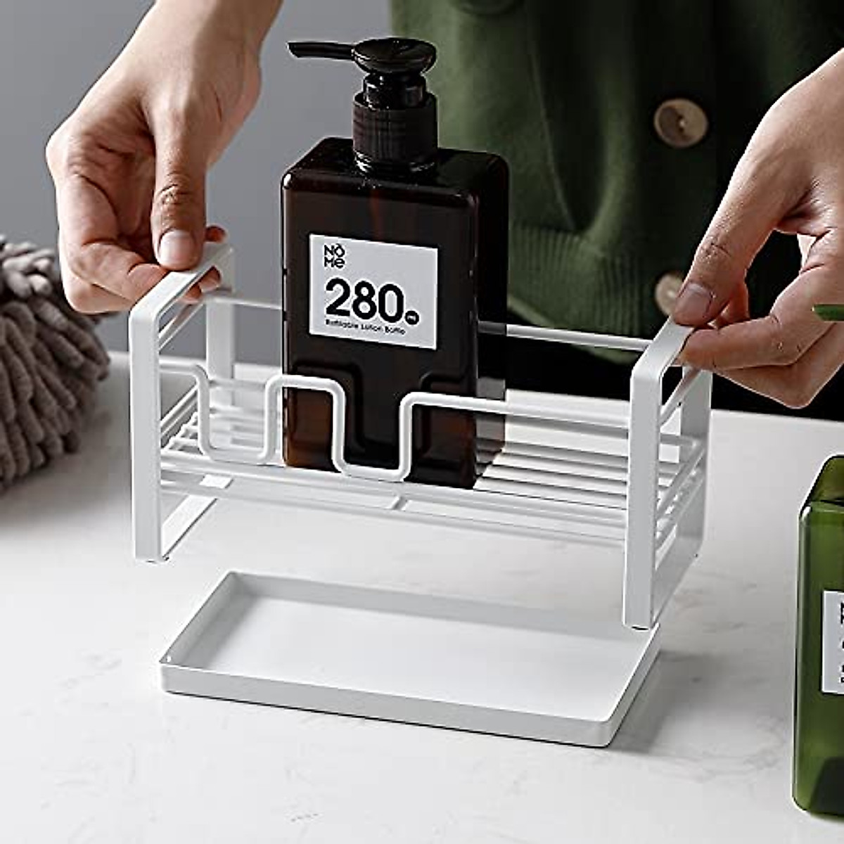 ZOOFOX 2 Pack Sink Sponge Holder with Removable Drain Tray, 7.2 Inch Countertop Caddy Organizer, Kitchen Soap Dish Dispenser Brush Holder