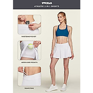 TSLA Women's Athletic Skorts Lightweight Active Tennis Skirts, Workout Running Golf Skirt with Pockets Built-in Shorts, Flared Skorts White, Small