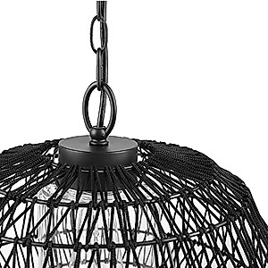 Novogratz x Globe 44759 1-Light Outdoor Plug-in Pendant Light, Black Woven Fabric Shade, Matte Black, Designer Black Fabric Hanging Cord, Kitchen Island, Cafe, Ceiling Light, Bulb Not Included