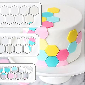 9 Pcs Cookie Cutter Plastic Cake Fondant Cutter Hexagons Cake Decorating and Squares Cake Molds for Baking