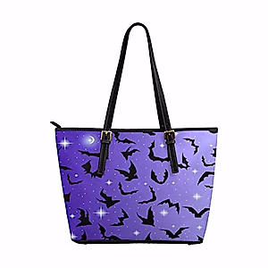 InterestPrint Bats Stars On Purple Women Tote Bags Top Handle Satchel Handbags PU Faux Leather Tassel Shoulder Purse