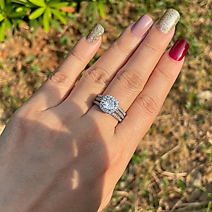 CEJUG 18k White Gold Plated Wedding Rings for Women Engagement Bands Bridal Set Halo Round 2.0Ct Cz Size 7