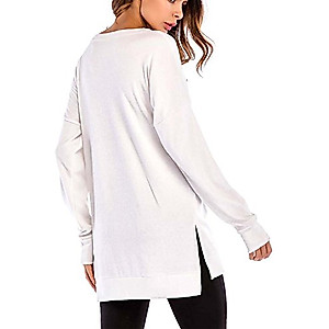 8sanlione Womens Long Sleeve Casual Crew Neck Pullover Loose Sweatshirt Tunic Tops T-Shirt(XX-Large/US 20,White)