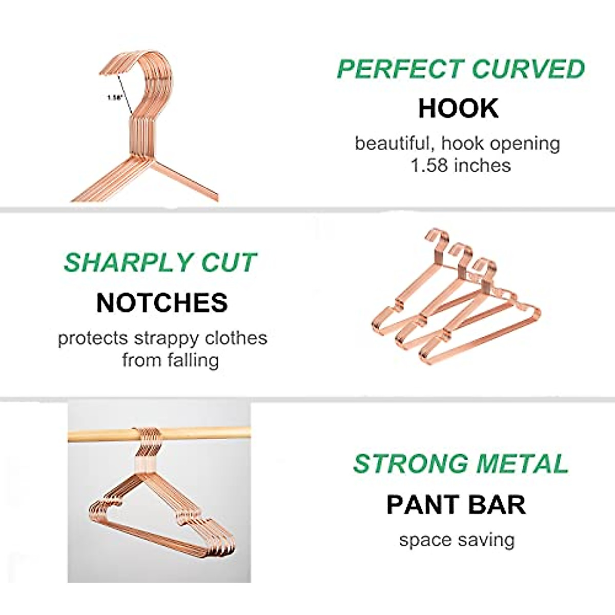 KOOBAY 16.5” Adult Rose Gold Shiny Metal Wire Shirts Coat Clothes Hangers, 30PACK, Clothes Storage Display