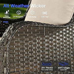 XIZZI Patio Furniture Sets 7 Pieces Outdoor Swivel Rocking Chairs with 50,000 BTU Propane Fire Pit Table All Weather PE Wicker Outside Conversation Sofa Set and Matching Side Table,Brown Wicker Beige