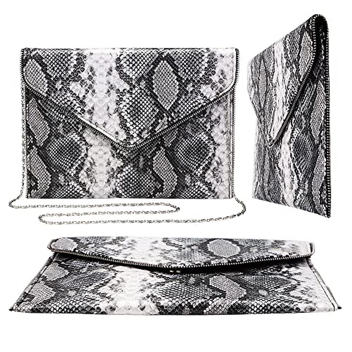 JunLing Clutch Purse for Women, Quilted Clutch, Adjustable Chain Quilted Crossbody… (Black Serpentine)