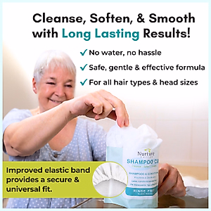 No Water Rinse Free Shampoo Cap by Nurture | Microwavable Hair Washing & Conditioning Shower Caps | Waterless Bathing | Disposable & Hypoallergenic for Adults, Bedridden & Elderly