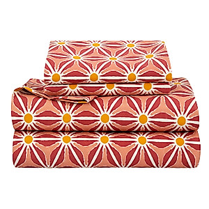 Royale Linens 300 Thread Count Printed 100% Cotton 4 Piece Full Bed Sheet Set - Sheet Set - 1 Fitted Sheet, 1 Flat Sheet, 2 Pillow case - Fade Resistant Luxury Full Size Sheet Set (Full, Printed Pink)