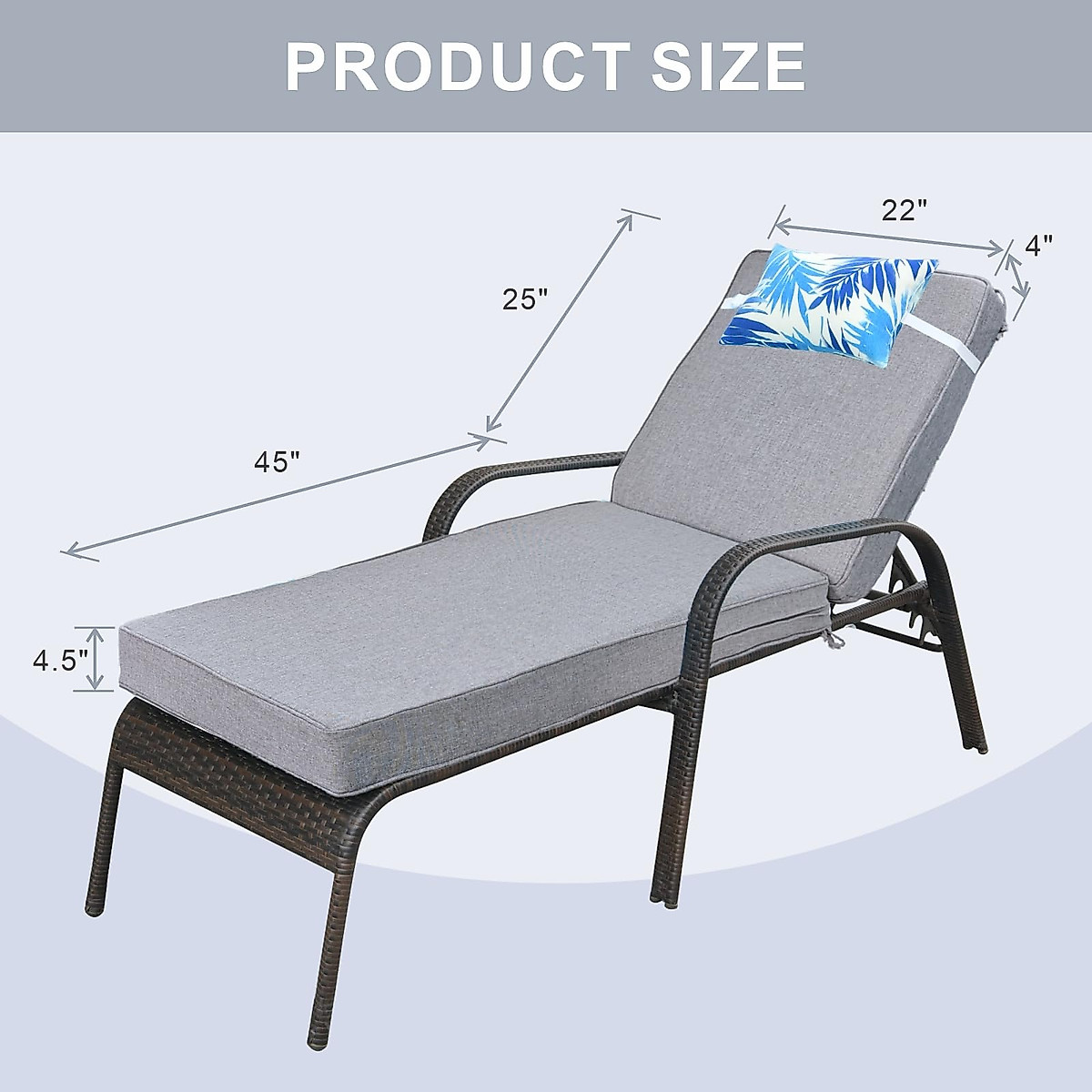 JMGBird Outdoor Chaise Lounge Cushion 70 * 22 * 4.5 Inch, Patio Chaise Lounge Chair Cushions Waterproof Foldable Pool Thick Lounge Cushions Outdoor Furniture