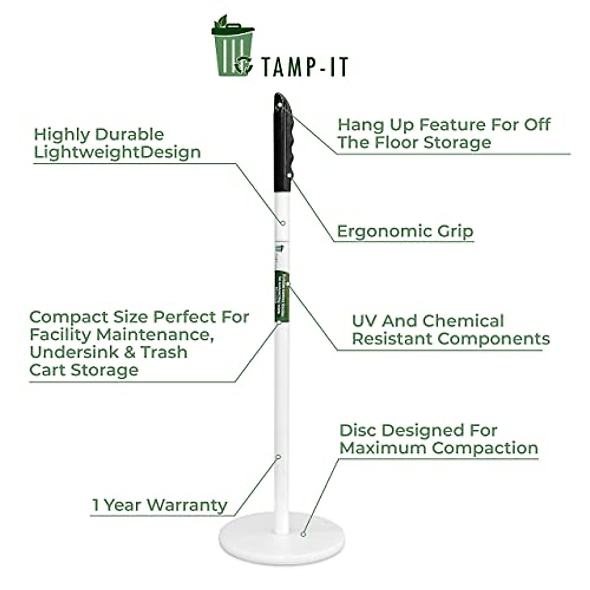TAMP-IT Touchless Trash Compactor Tool, 12" x 5",Reduce the Number of Trips to the Trash Bin and the Number of Plastic Bags in the Landfill, Perfect for Kitchen, Office, and Bed Room Trash Cans