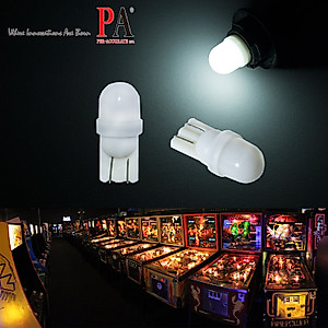 PA LED 10PCS #555 T10 w5w 2 SMD 2835 LED Wedge Pinball Machine Light Top View Bulb 6.3VDC (White)
