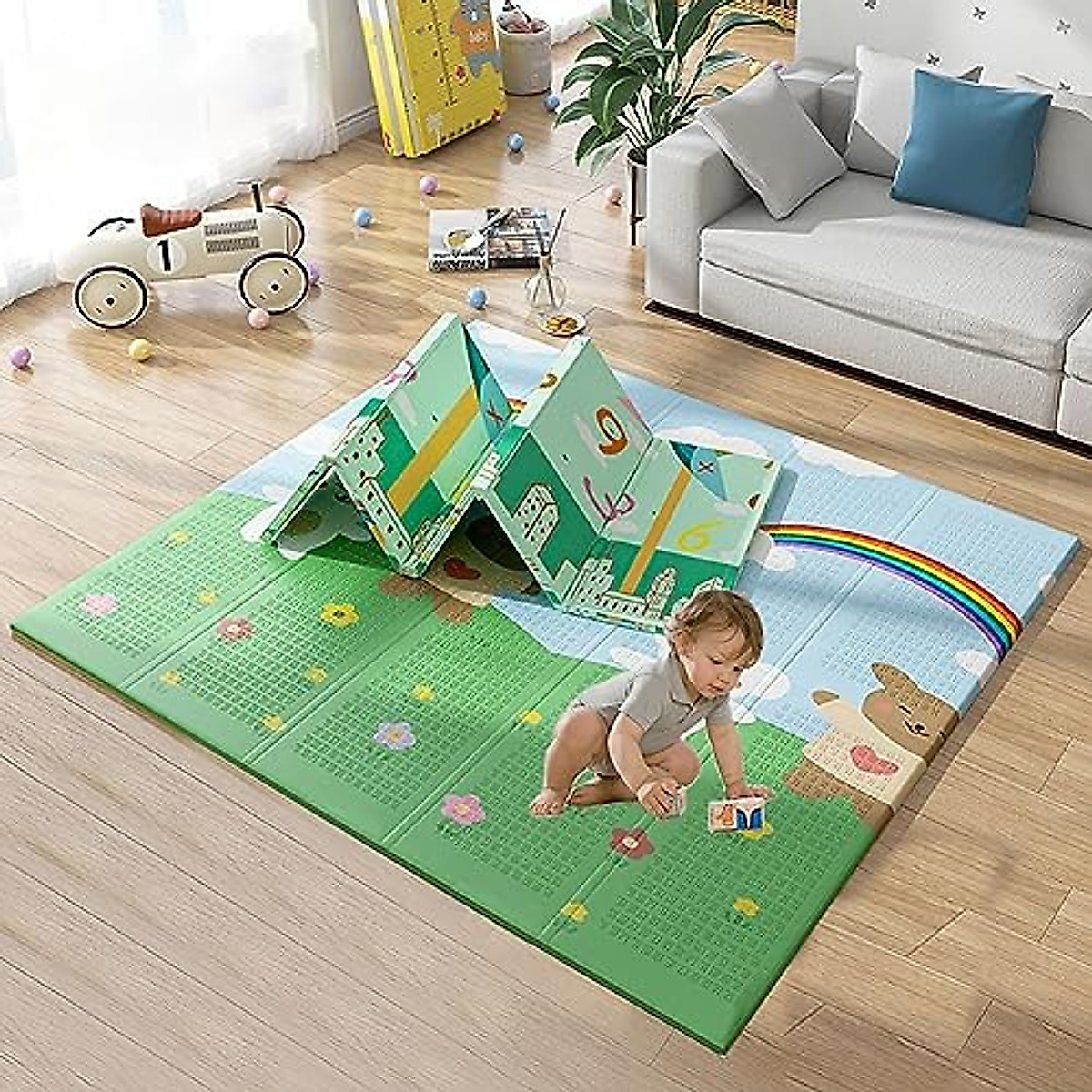 Xifanmiy Foldable Foam Baby Play Mat, 79 * 71 inch 0.6'' Thicken Extra Large Waterproof Activity Playmats for Babies,Toddlers, Infants,Baby Play Mat for Floor Indoor Outdoor