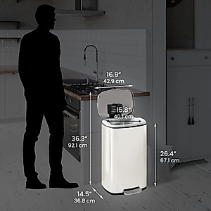 iTouchless SoftStep 13.2 Gallon Stainless Steel Step Pedal Garbage Can with with Odor Control System, 50 Liter Trash Bin for Kitchen, Office, Home - Silent and Gentle Open and Close, Ivory White