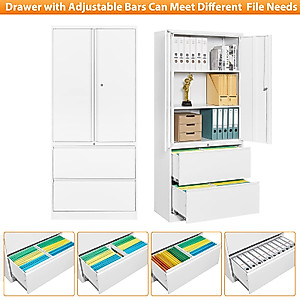 LISSIMO File Cabinet with Lock,Metal Filing Cabinets with Adjustable Shelves and 2 Drawers for Home Office,School Locker Office Storage Cabinet for Letter/Legal/A4 Size Files(White)