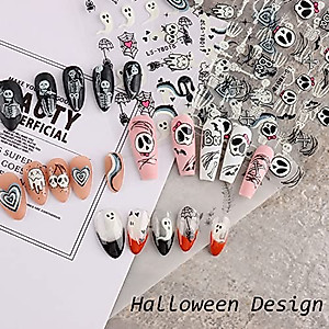 4 Sheets Halloween Nail Art Stickers Decals Luminous Halloween Nail Stickers Halloween Nail Decorations Accessories Cute Ghost Spider Web Halloween Black White Glowing in The Dark Nail Designs