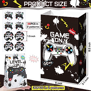 30 Pcs Video Game Party Paper Bags Gaming Party Favors Gift Bags Gamer Theme Party Goodie Bags Boys Birthday Party Decorations Treat Candy Bags with 30 Stickers (White, Black)
