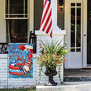 Hzppyz Happy 4th of July Gnome USA Garden Flag, America Patriotic Decorative Yard Outdoor Small Decor, American Memorial Day Home Outside 12x18