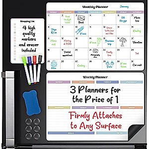 Ornamic Dry Erase Calendar, Magnetic Calendar for Fridge 2023 - Kitchen White Board Calendar for Refrigerator, Reusable Monthly Weekly Planner - Fridge Calendar Whiteboard - w/ Markers, Shopping List