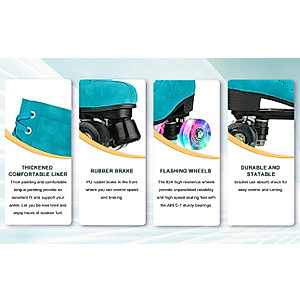 SilverTree Roller Skates for Women and Men PU Leather High-top Adult Roller Derby Skates Wheels Light Up Roller Skates Four-Wheel Shiny Roller Skates for Girls Boys Unisex