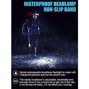 Spriak LED Headlamp Flashlight, 1000lumens 230° Broadbeam Headlight, USB Rechargeable Head Lamp with Red Taillight, Lightweight Waterproof Headlamps for Camping Running Hiking, Hard Hat Headlamp