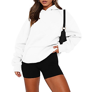 onlypuff Womens Hooded Sweatshirt White Long Sleeve Hoodies Casual Basic Workout Tops S