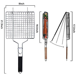 5 Pcs Kabob Grilling Baskets Set Kebab Grilling Baskets Nonstick Fish Grill Basket Rack Stainless Steel BBQ Tool Grilling Accessories for Fish Vegetable Steak Shrimp Veggies Kabob Barbecue Skewers