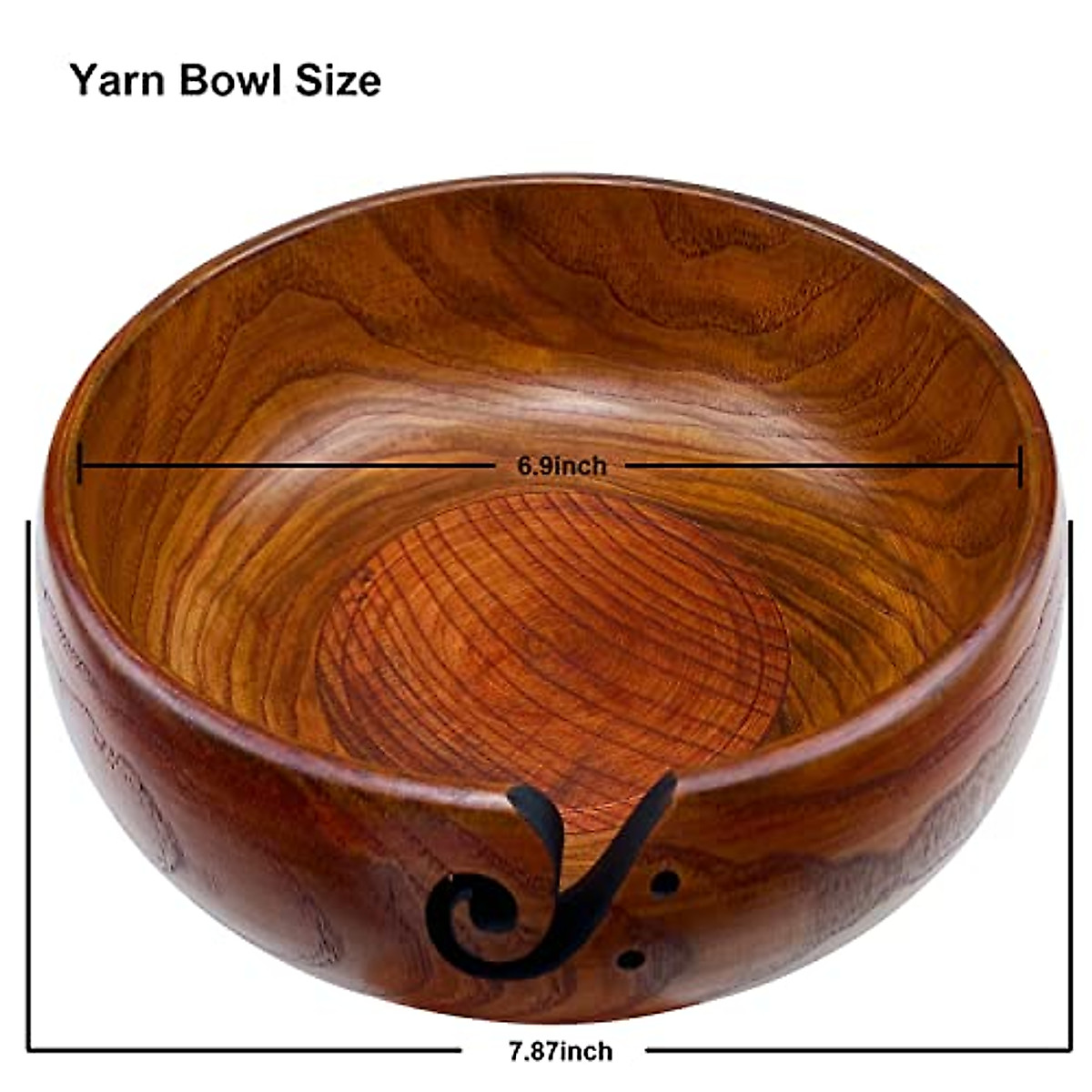 Wooden Yarn Bowl with Holes Holder 7.87''×3''Rosewood Handmade Craft Knitting Bowl Storage Knitting and Crocheting Accessories Kit Organizer, Perfect for Mother's Day and Christmas Gift