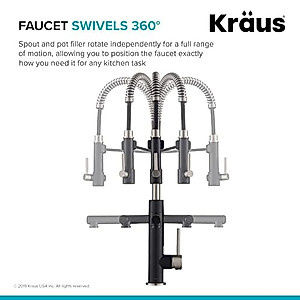 Kraus KPF-1603SFSMB Artec Pro 2-Function Commercial Style Pre-Rinse Kitchen Faucet with Pull-Down Spring Spout and Pot Filler, 24.75 inch, Spot Free Finish Stainless Steel/Matte Black