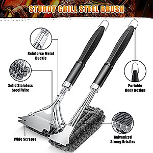 Tohsssik 2pcs Grill Brush for Outdoor Grill, Stainless Grill Cleaner Brush and Scraper, 17" BBQ Brush for Grill Cleaning & Grill Brush Bristle Free, BBQ Grill Accessories Gift for Men