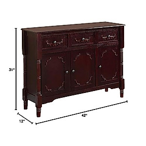King's Brand Wood Console Sideboard Table with Drawers and Storage, Cherry Finish