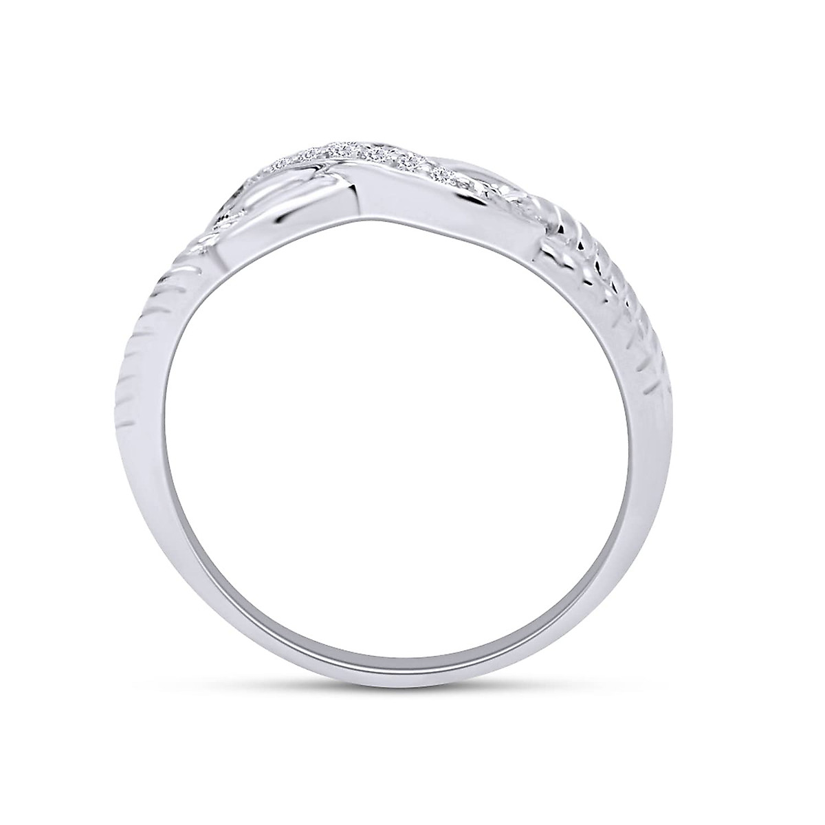 Aria Jewels 14k White Gold Plated 925 Sterling Silver Infinity Rope Natural Diamond Ring For Women (0.03 Cttw, I-J Color, I2-I3 Clarity) Ring Size-7
