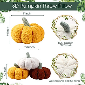 4 Pcs Pumpkin Throw Pillow Cushion 3D Thanksgiving Pillow Fall Pumpkin Pillow Fluffy Stuffed Pillow Plush Pillow for Thanksgiving Bedroom Sofa Supplies 11 Inches, 7 Inches(White, Yellow, Brown, Pink)