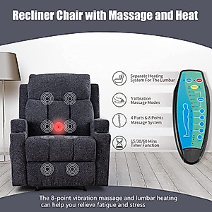 ANJ HOME Manual Massage Recliner Chairs with Heat for Living Room, Overstuffed Breathable Fabric Reclining Chair with Side Pockets and Cup Holders, Single Sofa Home Theater Seating, Dark Grey