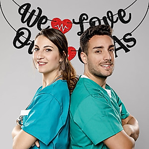 Firefairy We Love Our CNAs Banner, CNA Appreciation Banner, Happy CNA Week Party Decor, Thank You CNAs Party Decor, Nursing Assistant Week Banner, Black and Red Glitter