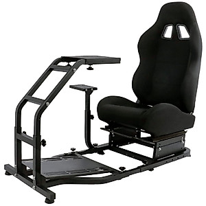 Anman G25 Racing Simulator cockpit with Black Gaming Seat Fit for Logitech G27 G29 G920 G923,Thrustmaster T500RS T300RS race car seat, NOT Include Wheel Shifter Pedal
