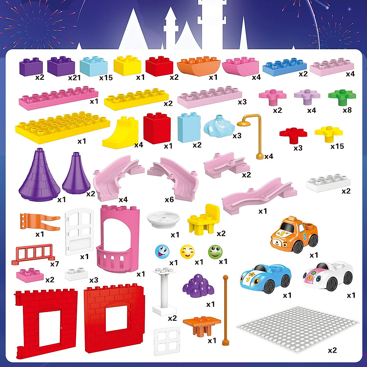 Castle Building Blocks Set for Toddlers, Creative Large Building Bricks, Marble Run Blocks, Race Track Construction Toy, Preschool STEM Educational Toys Gifts for Kids Boys Girls Aged 3+(161 PCS)