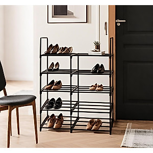 XIHAMA Shoe Rack 5 Tiers Tall Shoe Rack for Entryway 20-24 Pairs Shoe and Boots Sturdy Organizer Storage Shelf Space Saving Large Shoe Tower Durable Black Metal Stackable Shoe Cabinet