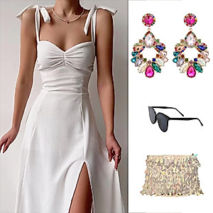 VANGETIMI Fashion Rhinestone Statement Drop Dangle Zinc Earrings Large Colorful Crystal Chandelier Earrings for Women Bridal Wedding Party Prom