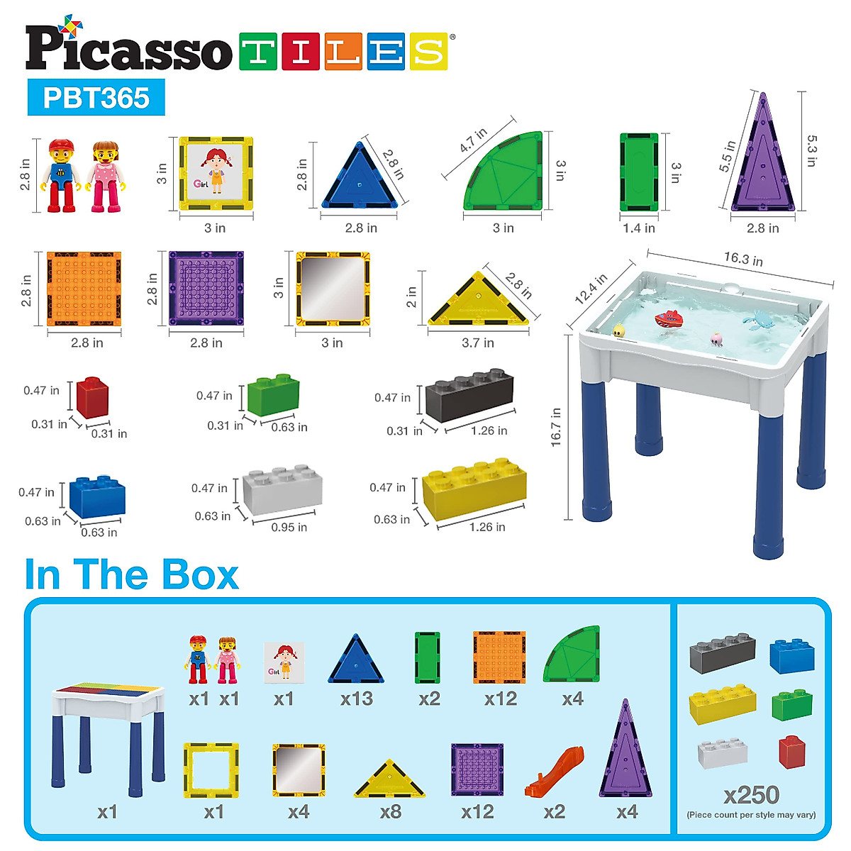 PicassoTiles 316 PCs Activity Table with Magnetic Tiles and Building Brick Blocks, Playset Table with Magnetic Action Figures & Storage Included, Can be Use as Water & Sand Tables STEM Toys Ages 3+