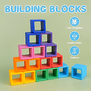 MCGMITT Silicone Stacking Toys, 4 in-1 Montessori Rainbow Stacker for Toddler, Soft Nesting Blocks, Building Creative Color Shape Matching Toy Set