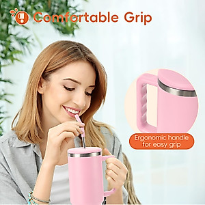 VUSIGN 40 oz Tumbler with Handle and Straw Lid, Stainless Steel Vacuum Insulated Tumbler Travel Mug Water Bottle Cup for Water Iced Tea Coffee Smoothie Car, Blush