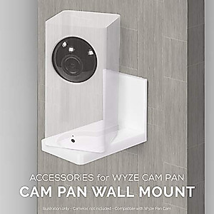 BRAINWAVZ Screwless Wall Mount Kit for Wyze Cam Pan, VHB Stick On - Easy to Install, Full Tilt & Pan Function, No Mess, No Drilling, Strong Adhesive Mount (White)