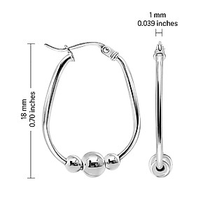 Hoops & Loops 925 Sterling Silver Bead Ball Hoop Earrings,18mm Dangle Drop Beaded Earrings for Women