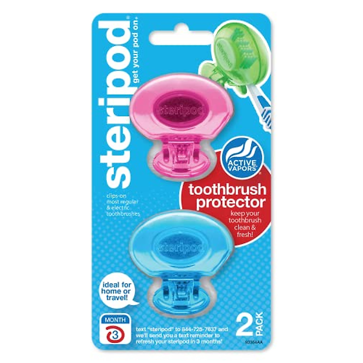 Steripod Clip-On Toothbrush Protector, Keeps Toothbrush Fresh and Clean, Fits Most Manual and Electric Toothbrushes, Pink and Blue, 2 Count (Pack of 1)