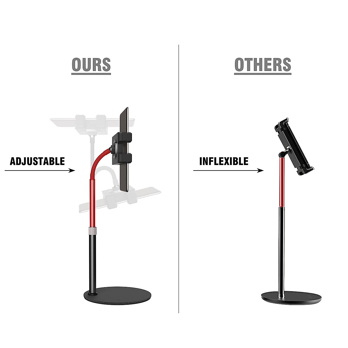 iPad Tripod Stand, Mount Foldable Floor Tripod for iPad, Height Adjustable 360 Degrees Rotating 7 to 12 Inch Tablets Perfect for Facetime, Video, Zoom, Phone Holder, Bluetooth Remote Control